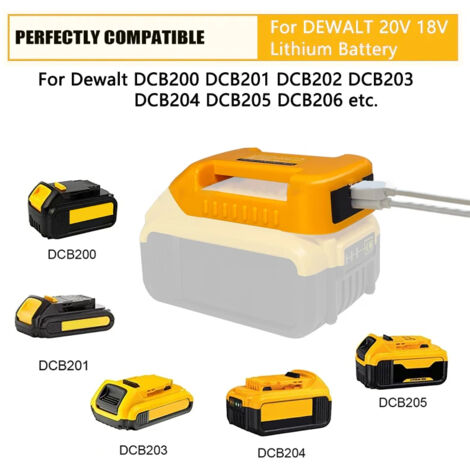 USB charging adapter, compatible with DEWALT 20V batteries, 2 USB ...