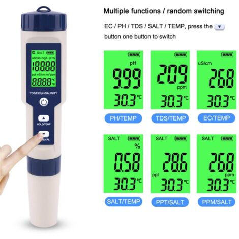 Pool pH Probe, Salinometer for Pool Water, 5 in 1 TDS/EC/Salt Meter ...