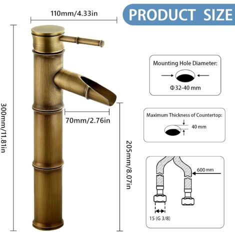 Bamboo Bathroom Faucet High Position Waterfall Basin Mixer Tap Single ...