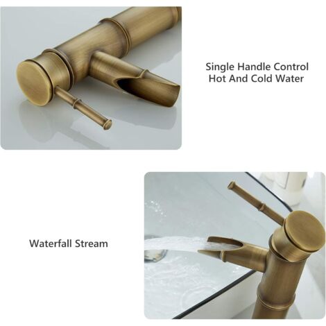 Bamboo Bathroom Faucet High Position Waterfall Basin Mixer Tap Single ...
