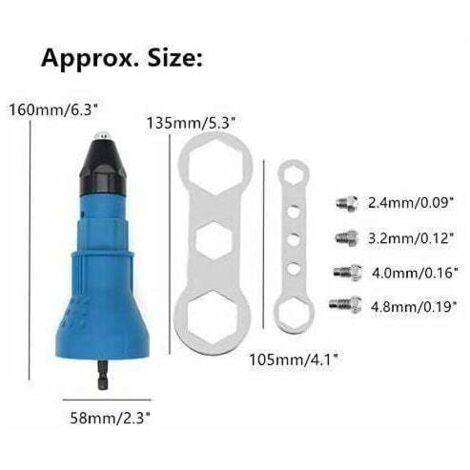 Cordless Rivet Gun Electric Rivet Nut Drill Tool Kit Riveter Adapter ...