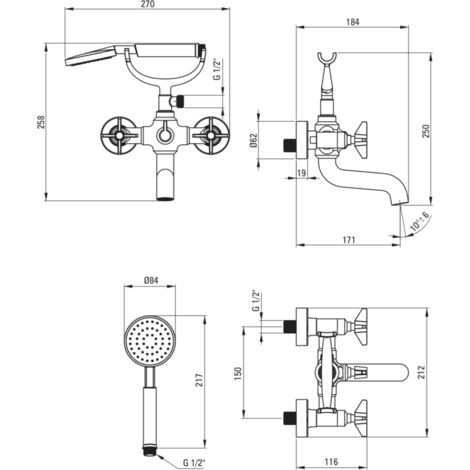Doppelhebel-Bademischer mit Handbrause in der Farbe gebürstetes Messing ...