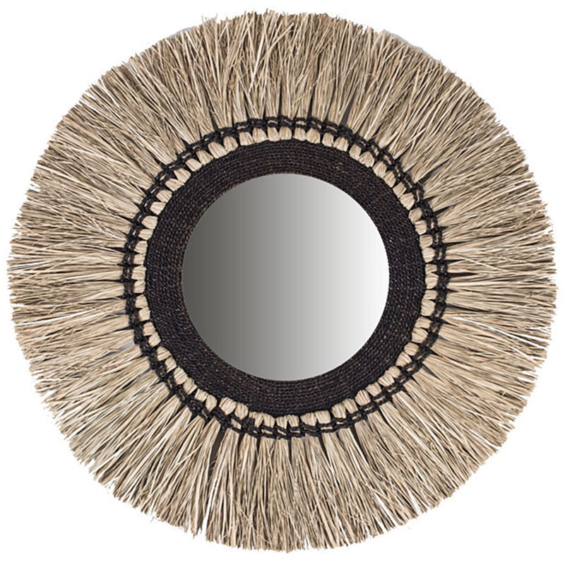 JAVA - Grand Miroir Ethnique avec Bordure Tressée Naturelle - Noir ...