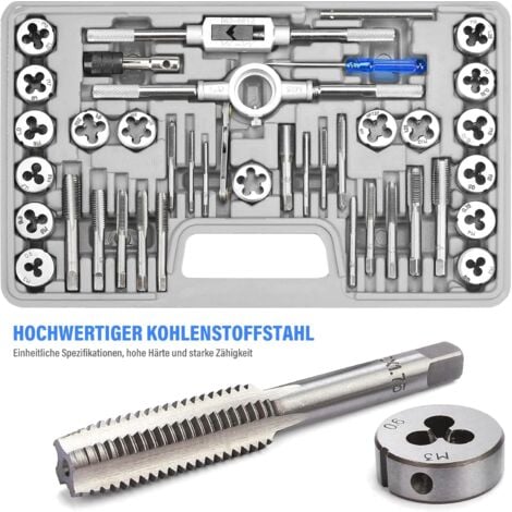 Set di 40 pezzi di maschi e filiere metrici M3-M12 con chiave per maschi per tagliare ...