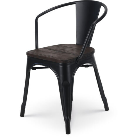 Set de 4 Sillas de Estilo Industrial de Metal Negro Mate con Asiento de ...