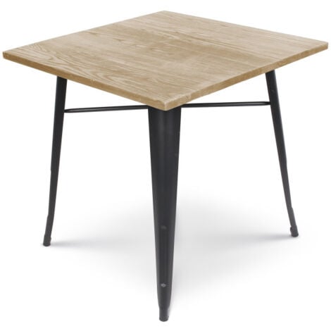 Mesa de estilo industrial en metal negro mate y madera clara - 80x80 cm