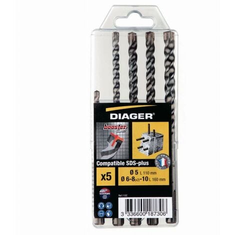Set di 5 punte DIAGER SDS-plus Booster-plus per calcestruzzo - 110C