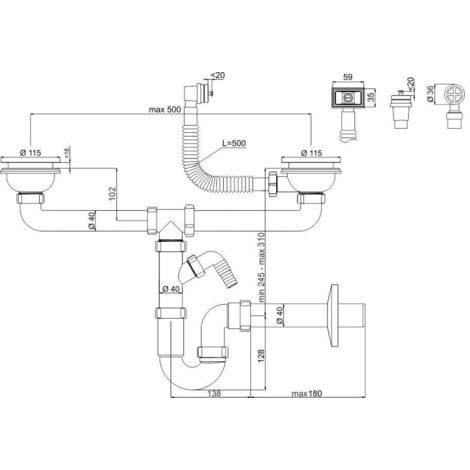 115mm Double Kitchen Sink Drain Waste P-Trap With Overflow