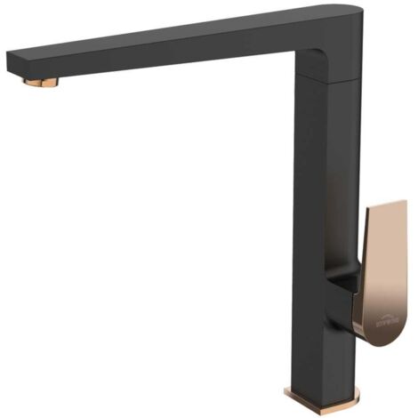 Black/Rose Gold Tall Kitchen Mixer Tap Sink Mounted Square