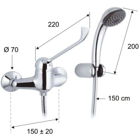 Long Lever Chrome Shower Mixer Tap Disabled Mobility Use