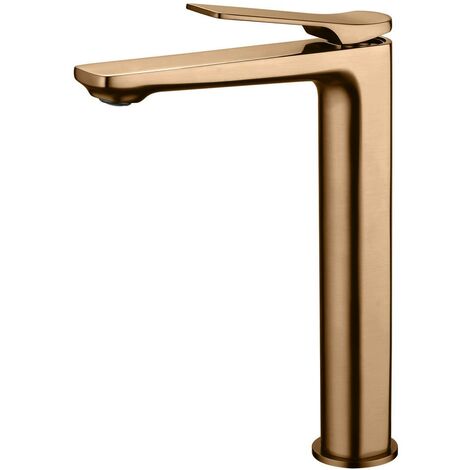 Tall Brushed Copper Bathroom Sink Tap Mixer Single Lever