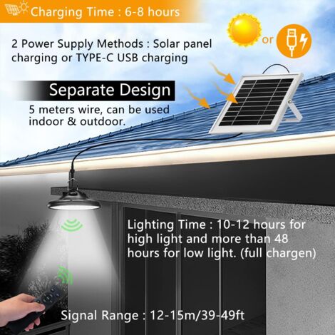 100Leds 1200LM Solar Light Outdoor 3 Mode Solar Hanging Lamp Adjustable Solar Panel 4 Brightness with Remote Control IP66 Waterproof Led Lighting