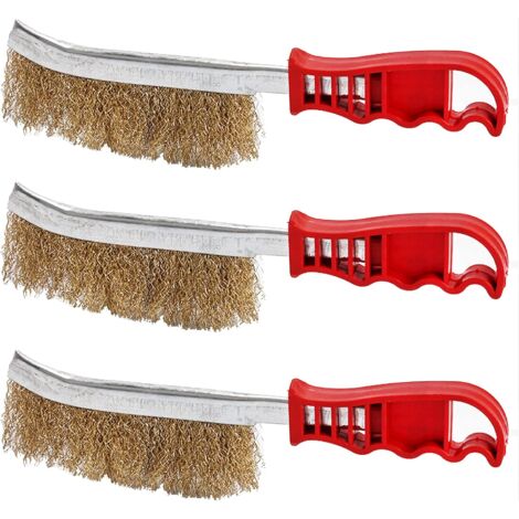 3 Pcs Nylon Wire Hand Brush Set Brass Stainless Steel Large Brass Cleaning Brush for Wood Welding Slag Cleaning Rust Removal