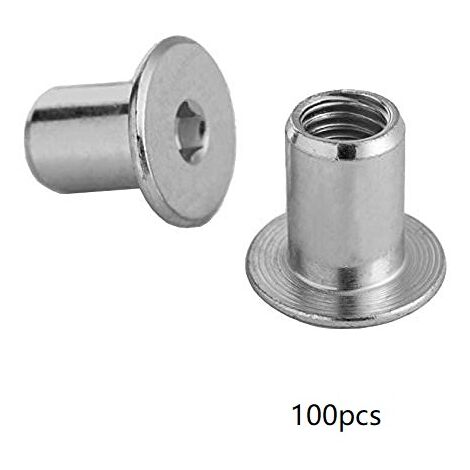 Socket Nut with Flat Head Hex Socket M6 x 15 x 10mm 100pcs