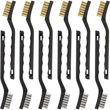 Set of 12 mini wire brushes in stainless steel and brass