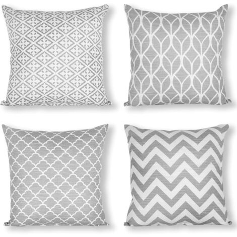 Set of 4 Double Sided Square Cushion Covers, 45cm Length x 45cm Width, Grey