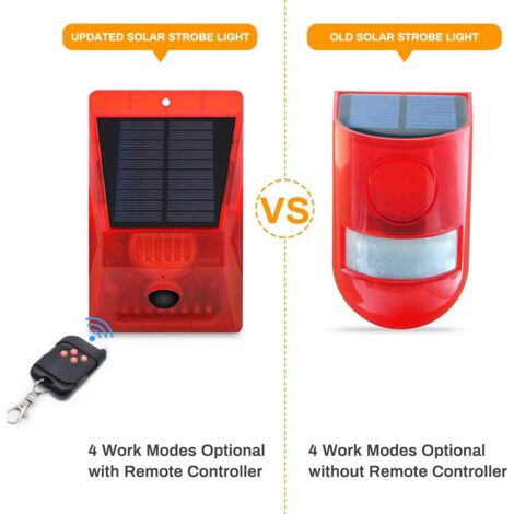 Solar Strobe Light with Motion Sensor Achort IP65 Waterproof LED Solar Alarm Detector with ...