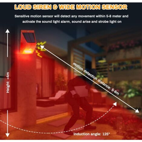 Solar Strobe Light with Motion Sensor Achort IP65 Waterproof LED Solar Alarm Detector with ...