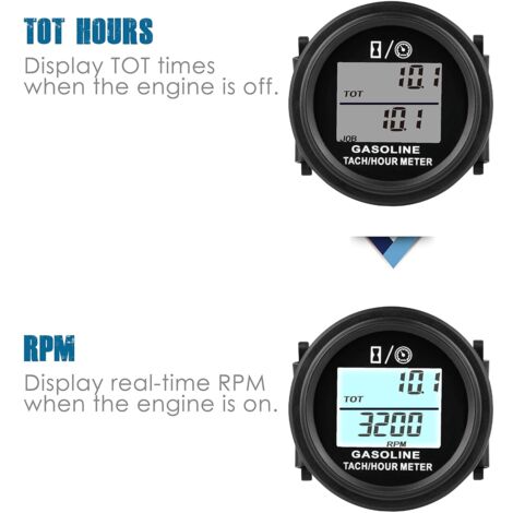 Digital Engine Hour Meter Tachometer, Real-time RPM Recording, Backlit ...