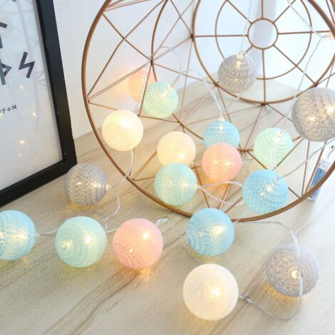 Cotton Ball String Lights Interior Christmas Decoration Deco 3M 20er LED Globe Light Girl Princess Child Bedroom Wedding Atmosphera Decorations USB Colorful Energy Class G