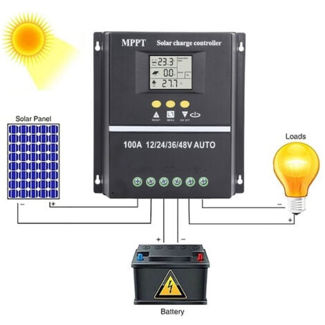 Controlador de carga Solar MPPT 100A, 12V, 24V, 36V, 48V, pantalla LCD, regulador inteligente de ...