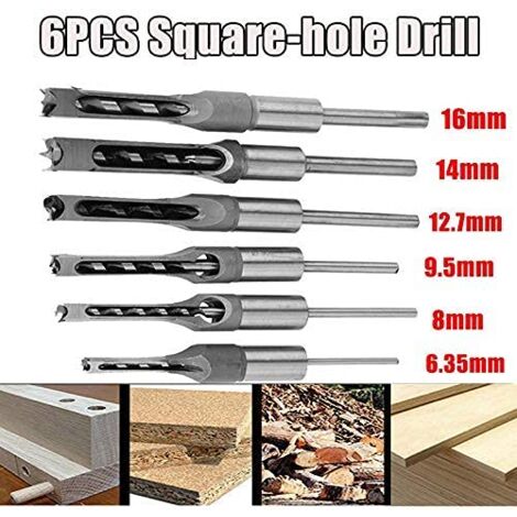 Set di 6 punte da trapano per fori quadrati, scalpello cavo in acciaio ...