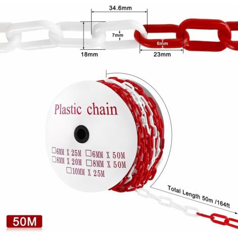 50m Absperrkette Rot Weiß Kunststoffkette 6mm Stärke Kunststoff ...