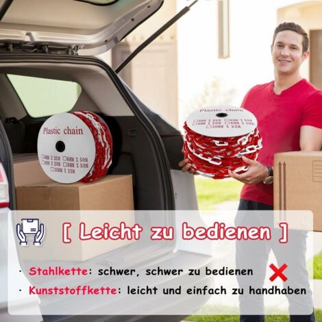 50m Absperrkette Rot Weiß Kunststoffkette 6mm Stärke Kunststoff ...