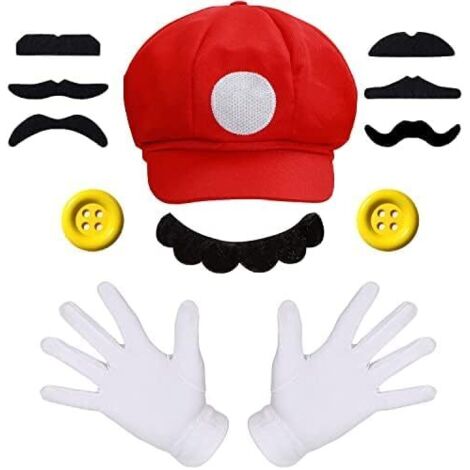 Mario & Luigi Kostüm Zubehör – Mütze, Hut, Handschuhe, Bart und gelbe ...