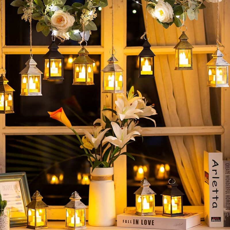 Black Mini LED Lantern Set of 10 Decorative Hanging Candle Lanterns for Halloween Ramadan Wedding Christmas Outdoor Table Decoration Batteries Included