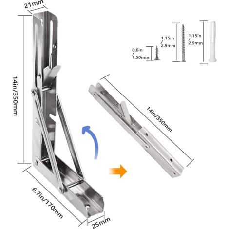 Folding Shelf Bracket, 12 inch / 300mm Stainless Steel Wall Folding ...