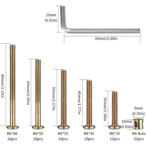 110pcs M6 Nuts and Screws Set, Cylinder Head Screws and Nuts, Hex ...