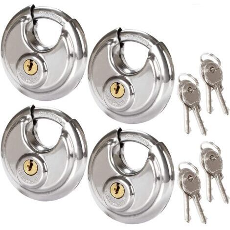 Set of 4 Round Security Padlocks, 70mm Round Stainless Steel Padlock ...