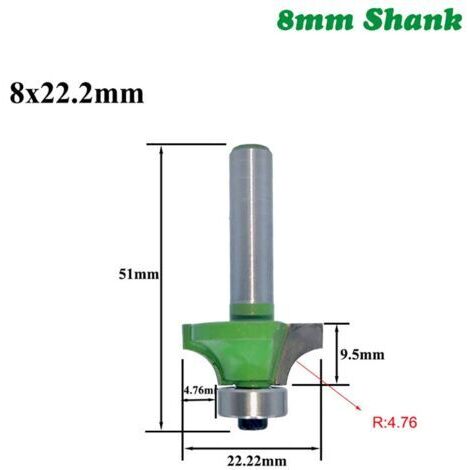 Pack of 6 8mm Shank Roundover Corner Radius Router Bits Round Over