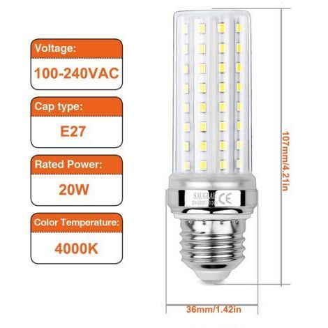 3 Pack 20W LED Corn Bulbs, 150W Incandescent Equivalent, 2300lm, 4000K ...