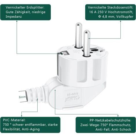 x Schuko plugs, 250 V (16 A), safety plug with anti-kink sleeve ...