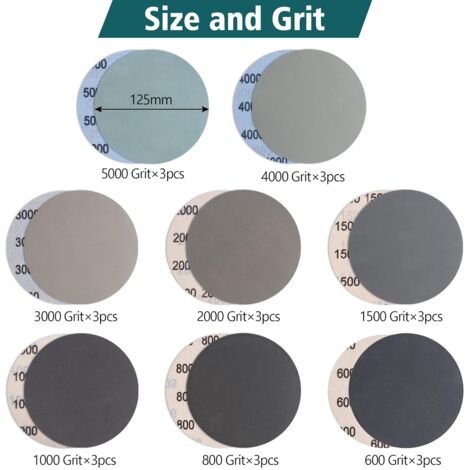 24Pcs 125mm Wet Dry Sandpaper, Round Abrasive Grit 600/800/1000/1500 ...