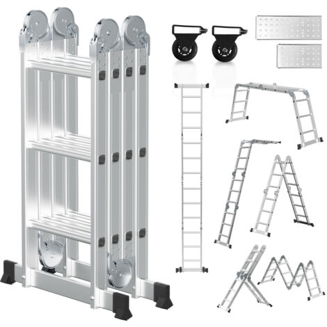 SWANEW Scala pieghevole Scaletta multiuso 4x3 gradini fino a 150kg Aluminum