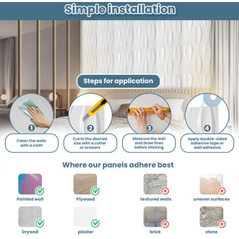 Panel mural 3D para pintar - paquete de 3 m² - lote de 12 piezas - 0,5 ...