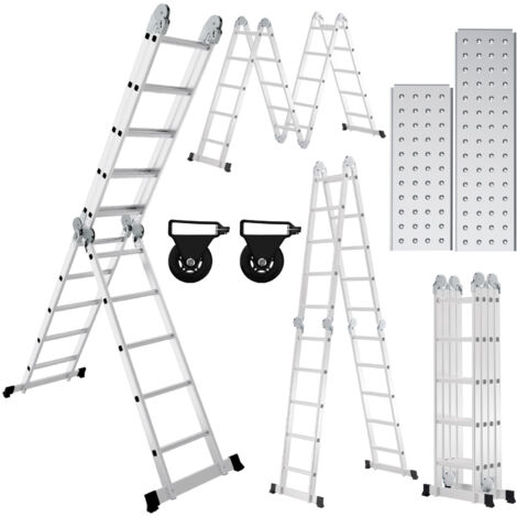 SWANEW Escalera multiusos 582cm, escalera plegable 6 en 1 con 2 ruedas ...