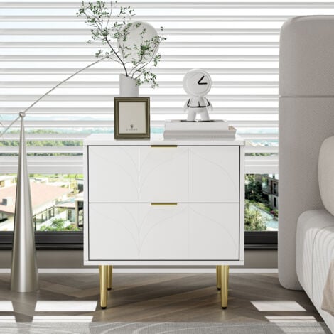 Comodino moderno con gambe e pomelli dorati, motivo floreale, set di 2 ...