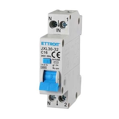 ETTROIT Disjoncteur différentiel 1P+N 16A C16 220V 4,5kA 30mA 1 module DIN JX251640