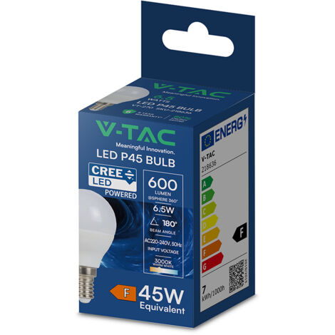 Ampoule LED V-TAC PRO E14 P45 6,5 W, puce CREE, 3000 K, 600 lm ...