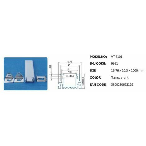 Profil en aluminium 1MT Cap plat transparent Mod. VT-7101