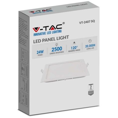 V-TAC VT-2407 mini panneau led encastré 24W lumière carrée blanc chaud 3000k sku 214887
