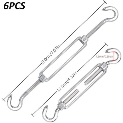 M5 Edelstahl-Kabelspanner, Set mit 6 Drahtspannhaken und Haken ...