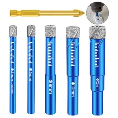 Fliesenbohrer-Set, Diamantbohrer zum Bohren von Gres mit 5,6,8,10,12 mm ...
