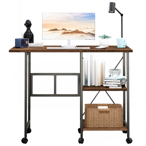 FLASIDU Klappbarer Computertisch mit Rollen, 3 Ablagen, 108x60x79cm