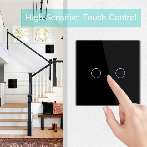 Zwei-Wege-Touch-Schalter, Schwarz, 2-Wege-Lichtschalter mit LED-Anzeige ...