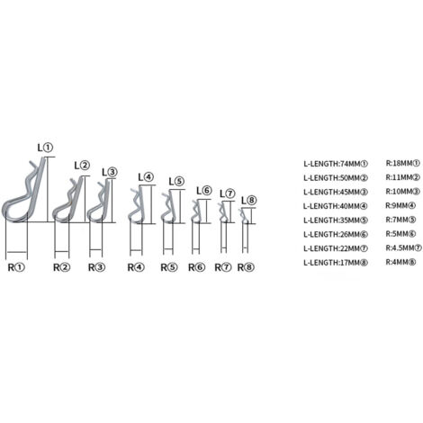 Sortiment von 100 Edelstahl-Splinten, R-Clips, Splinte, die den ...